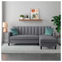 Ecksofa DOREL HOME "Celine, L-Form", grau, B:213cm H:83cm T:154cm, Webstoff, 100% Polyester, Sofas, mit Bett-Funktion und Stauraum. Recamiere beidseitig montierbar