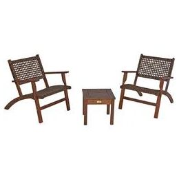 Balkonset Garden Pleasure "Sonora", braun (dunkelbraun, dunkelbraun, dunkelbraun), Kunststoff, Massivholz, Sitzmöbel-Sets, Teak-Look