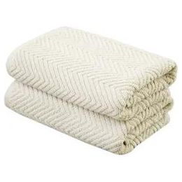 Handtuch Set Framsohn FROTTIER "Ocean Bio", beige (beige, naturweiß, natur), B:50cm L:100cm, Frottier, Baumwolle, Handtücher, hergestellt in Österreich, mit Kordel, gedrehter Bauschzwirn