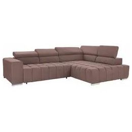 Ecksofa exxpo - SOFA FASHION "Elias, aktuelle Kreuzsteppung im Sitz, bequem, L-Form", braun (hellbraun), B:307cm H:94cm T:201cm, Struktur ( 100% Polyester), Sofas, mit Kopf- bzw. Rückenverstellung, wahlweise mit Bettfunktion