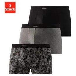 Boxer Bruno Banani "Boxershorts f&uuml;r Herren", Damen, Gr. XXL, 3 Stk., schwarz (bedruckt, schwarz, grau, meliert), Jersey, Obermaterial: 92% Baumwolle, 8% Elasthan (LYCRA), gemustert, unifarben, Unterhosen, 1x mit modischem Druck