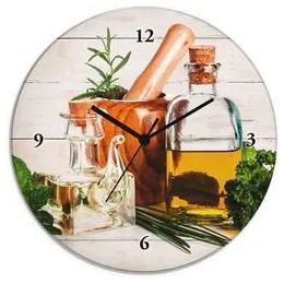 Wanduhr Artland "Olivenöl und Kräuter - Küche", weiß, T:1,8cm, Wanduhren, wahlweise mit Quarz- oder Funkuhrwerk, lautlos ohne Tickgeräusche