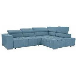 Ecksofa exxpo - SOFA FASHION "Elias, aktuelle Kreuzsteppung im Sitz, bequem, L-Form", blau (azur), B:307cm H:94cm T:201cm, Struktur ( 100% Polyester), Sofas, mit Kopf- bzw. Rückenverstellung, wahlweise mit Bettfunktion, Topseller
