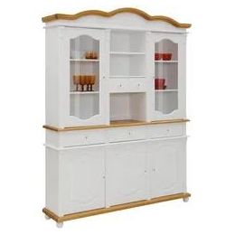 Aufsatzschrank Home Affaire "Bavaria", gelb (weiß, honigfarben), Vitrinenaufsatz, Schränke, Breite 165 cm, aus massiver Kiefer, FSC