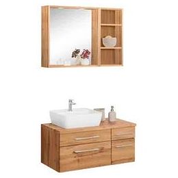 Badmöbel-Set Welltime "Davos", braun (eichefarben), Becken links, Kastenmöbel-Sets, mit 2 Touch-LED-Einbauleuchten