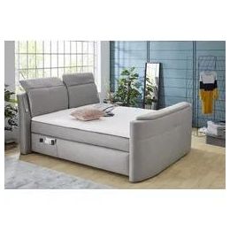 Jockenhöfer Boxspringbett JOCKENHÖFER GRUPPE "Movie Star in der Größe 180x200cm", grau (hellgrau 333, 19), B:206cm L:258cm, Bezug Bett: Microfaser (100% Polyester);Topper und Matratzenspiegel: 100% Polyester, Komplettbetten, Boxspringbett, mit versenkbarem TV-Lift und Fernbedienung, verstellbare Kopfstützen, Topseller