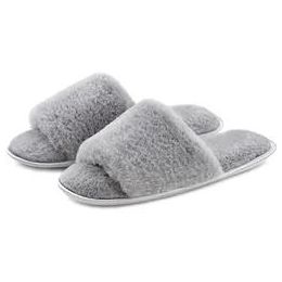 Hausschuh Vivance "Pantolette, Pantoffel", Damen, Gr. 40/41, grau, Obermaterial: 100% Synthetik. Futter: 100% Synthetik. Decksohle: 100% Synthetik. Laufsohle: 100% Synthetik, Fellimitat, unifarben, Schuhe Pantoffeln Plüsch Hausschuh, mit kuscheligem, warmen Fellimitat VEGAN