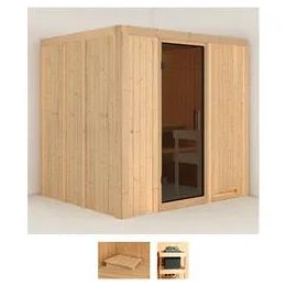 Sauna Karibu "Dima", beige (naturbelassen), ohne Ofen, (ohne Ofen), Saunen, ohne Ofen
