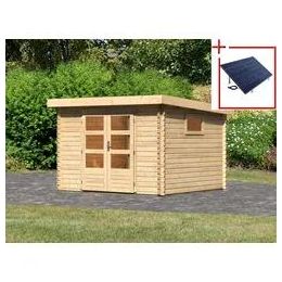 Gartenhaus Karibu "Trittau 3", beige (naturbelassen), ohne Fußboden, ohne Dacheindeckung, Holzwerkstoff, Gartenhäuser, 40 mm Wandstärke, mit Fenster