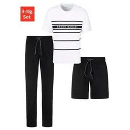 Pyjama Bruno Banani, Herren, Gr. 48/50 (M), schwarz-weiß (weiß, schwarz), Jersey, Obermaterial: 100% Baumwolle, unifarben, bequem, Rundhals, abgesteppte Kante, Homewear-Sets, Shirt mit Shorts und langer Hose