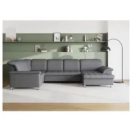 Wohnlandschaft DOMO collection "Franzi optional mit Bettfunktion, Bettkasten & Kopfteilverstellung", grau (weiß, grau), B:352cm H:81cm T:214cm, Flachgewebe (100% Polyester);Chenille (100% Polyester), Sofas, U-Form, Recamiere rechts, weiß-grau, B/T: 352/214 cm, Topseller