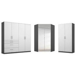 Schrank-Set Rauch "Kleiderschrank Schrank Garderobe Garderobenschrank Eckschrank HOMBURG", weiß (graumetallic, hochglanz weiß), B:298cm H:197cm T:208cm, Holzwerkstoff, Kastenmöbel-Sets, viel Stauraum, oberer Schubkasten mit Einteilung MADE IN GERMANY