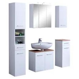 Badmöbel-Set Welltime "Avignon", weiß, B:120cm H:200cm T:35cm, Holzwerkstoff, Kastenmöbel-Sets, mit 3D-Spiegelschrank mit LED-Aufsatzleuchte