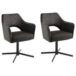 Esszimmerstuhl MCA furniture "Valetta", grau (anthrazit, metall schwarz matt lackiert), B:64cm H:85cm T:61cm, 100% Polyester, Stühle, 2 er Set, 360 drehbar, Taschenfederkern, belastbar 120 kg
