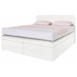 Boxspringbett, weiß, B:145cm L:212cm, Box und Kopfteil: Microvelours (100% Polyester) oder Kunstleder (Polyurethan);Bezug der Obermatratze: 100% Polyester, Westfalia Schlafkomfort, Komplettbetten, Boxspringbett, wahlweise mit Bettkasten