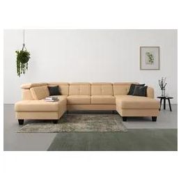 Sit & More Wohnlandschaft SIT & MORE "Belluci U-Form", braun (macciato), B:321cm H:85cm T:195cm, Sofas, Kopfteilverstellung und Federkern, wahlweise mit Bettfunktion