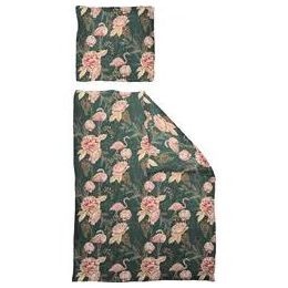 Bettwäsche ADAM "Eden", bunt (dunkelgrün, rosa), B/L: 135cm x 220cm, 1 Stk., 1 Stk., Renforcé, B/L: 80cm x 80cm, 2 Stk., Renforcé, Obermaterial: 100% Baumwolle, Bettwäsche, aus 100 % Bio-Baumwolle, 2 teilig - Bettwäsche Set