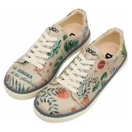 Sneaker DOGO "Classic Schnürsneaker Plant Lady Damen Sneaker", Damen, Gr. 38, Normalschaft, bunt (natur), Lederimitat, Schuhe Skaterschuh Schnürschuh Sneaker low, Handgefertigt