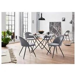 Essgruppe Inosign "Emmajonas", grau (weiß, grau,), Samtoptik, Sitzmöbel-Sets, moderner runder Tisch in Marmoroptik