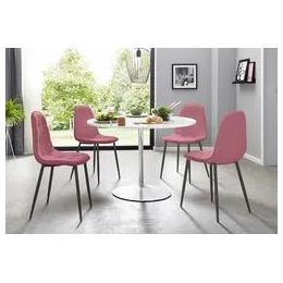 Essgruppe Inosign, rosa (weiß, rosa,), Kunstleder, Sitzmöbel-Sets, mit rundem Tisch in weiß Hochglanz
