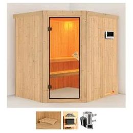 Sauna Karibu "Laila", beige (naturbelassen), Saunaofen, externe Steuerung, 3,6 kW, Saunen, Ofen 3,6 kW externe Strg.easy