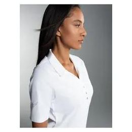 Poloshirt TRIGEMA "TRIGEMA Poloshirt aus Baumwolle mit Kristallsteinen", Damen, Gr. M, weiß, 100% Baumwolle, Basic, Shirts