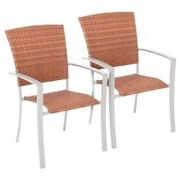 Gartenstuhl Merxx "Savonna", braun (bronzefarben), B:59cm H:92cm T:66cm, Rattan, Stühle, 2er Set, Polyrattan, stapelbar, 2er Set