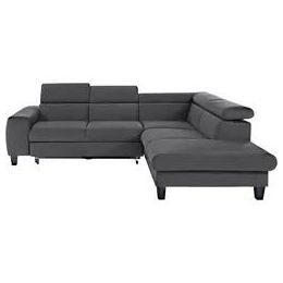 Ecksofa COTTA "Morven L-Form", grau (schwarzgrau), B:249cm H:75cm T:207cm, Microfaser PRIMABELLE (100% Polyester);Flachgewebe (100% Polyester);Samtvelours (100% Polyester), Sofas, wahlweise mit Bettfunktion, Bettkasten & Wireless-Charger