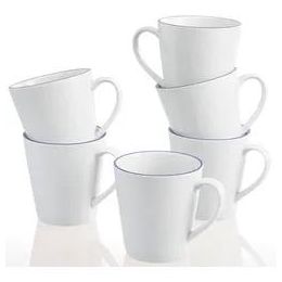 Becher RETSCH ARZBERG "Heike Blaurand", weiß (weiß, blau), 250ml, 6 Stk., Porzellan, Trinkgefäße, 6-teilig, Made in Germany
