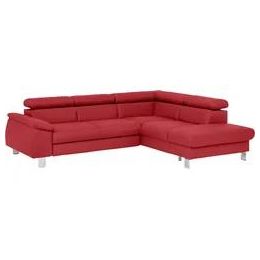 Ecksofa COTTA "Komaris L-Form, B: 249 cm", rot, B:249cm H:72cm T:100cm, Microfaser PRIMABELLE (100% Polyester);Kunstleder SOFTLUX;Feinstruktur (100% Polyester);Kunstleder SOFTLUX/Struktur (100% Polyester);NaturLEDER, Sofas, mit Kopfteilverstellung, optional Bettfunktion, Bettkasten & Licht