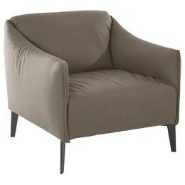 Cocktailsessel W.Schillig "sally", braun (stone z59), B:84cm H:78cm T:84cm, Longlife Xtra-Leder Z59: Glattleder mit modischer Prägung. Hautstärke 0, 9 - 1, 1 mm., Sessel, mit Metall-Winkelfüßen in Schwarz pulverbeschichtet