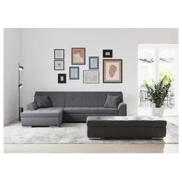 Ecksofa DOMO collection "Treviso viele Bezüge, auch in Cord, L-Form, B/T/H: 267/80/83 cm", grau, B:267cm H:83cm T:178cm, 100% Polyester, Sofas, wahlweise mit Bettfunktion, incl. Zierkissen, hochwertige Steppung, Topseller