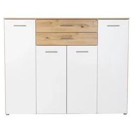 Hochkommode Home Affaire "Prato", beige (artisan, oak, nachbildung, weiß), B:156cm H:123cm T:39cm, Hartfaserplatte, Holzwerkstoff, Kunststoff, Sideboards, Kombikommode, mit 2 Schubkasten
