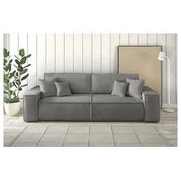 3-Sitzer Andas "FINNLEY, Schlafsofa 257 cm, Couch mit Schlaffunktion & Bettkasten", grau (hellgrau), B:257cm H:85cm T:102cm, Bezugstoff aus 90% recyceltem Material ;Aqua Clean ;Gramatur 580g/ qm +/- 5%, Sofas, verfügbar in den Stoffqualitäten Bouclé, Struktur fein und Mega Cord