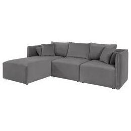 Ecksofa Andas "Nöre L-Form", grau (hellgrau), B:262cm H:74cm T:172cm, Samtoptik (100% Polyester), Sofas, 3 Teile, in vielen Bezugsqualitäten und Farben. Modulteile s. "Nöre"