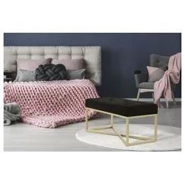 Hockerbank Kayoom "Cameron 125, glamouröses Design, glänzenden Metallfüßen, in Samt-Look", schwarz (schwarz, gold), B:90 H:40 T:40, Bezug:Polyester (Samt) Korpus:MDF, Sperrholz Gestell:Eisen, Hocker, bequem, elegant, mit Zierknöpfen, Gold-coated Eisengestell
