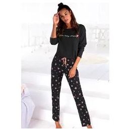 Pyjama Vivance DREAMS, Damen, Gr. 40/42, schwarz, Single Jersey, Obermaterial: 100% Baumwolle, gemustert, Basic, Rundhals, Homewear-Sets, mit Herzmuster