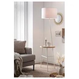 Salesfever Stehlampe "Afini", wei&szlig;, 1, &Oslash; 40cm H: 155cm, 1 Stk., Leuchten, mit Holztablett, Stehlampe Standleuchte