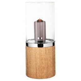 Windlicht Fink "CATANIA", braun (braun, silberfarben), H:48cm Ø:20cm, Edelstahl, Geflecht Rattan, Glas, Kerzenhalter, aus Edelstahl, Glas und Rattan