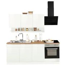 Küchenzeile Held MÖBEL, front: weiß hochglanz, korpus: weiß, arbeitsplatte: wotaneichefarben, Komplettküchen-Sets, B/H/T: 210 x 60, Küchenzeile,mit E-Geräten, Breite 210 cm, mit oder ohne E-Geräte