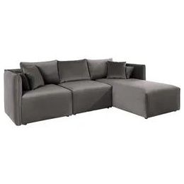 Ecksofa Andas "Nöre L-Form", grau, B:262cm H:74cm T:172cm, Samtoptik (100% Polyester);Struktur (100% Polypropylene);Webstoff (100% Polyester);Struktur fein (100% Polyester);Luxus-Microfaser Lederoptik (100% Polyester);Baumwoll-/Leinenmix (60% Baumwolle/40% Leinen), Sofas, 3 Teile, in vielen Bezugsqualitäten und Farben. Modulteile s. "Nöre"