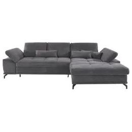 Ecksofa Places of Style "Costello L-Form, B: 301 cm mit Sitztiefen-, Armteilverstellung &", grau, B:301cm H:89cm T:176cm, 100% Polyester;Samtoptik (100% Polyester), Sofas, 3 Nierenkissen, optional Bettfunktion & Bettkasten, Topseller