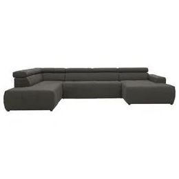 Wohnlandschaft DOMO collection "Brandon, whlw. mit Sitztiefenverstellung, inkl. Nierenkissen", grau, B:359cm H:80cm T:228cm, Kunstleder SOFTLUX;Luxus-Microfaser in Antikleder-Optik (100% Polyester);Luxus-Microfaser (100% Polyester), Sofas, mit Kopfteilverstellung, wahlweise Sitztiefenverstellung, U-Form
