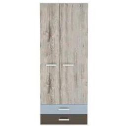 Kleiderschrank FMD "Nona", blau (sandeiche nb, weiß, lava, denim), B:75,6cm H:193,5cm T:60cm, Holzwerkstoff, Schränke, Kinderkleiderschrank Kleiderschrank, Breite 75,6 cm