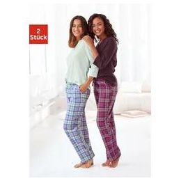 H.I.S. Pyjama H.I.S, Damen, Gr. 40/42, bunt (mint, kariert, bordeaux, kariert), Single Jersey, Obermaterial: 100% Baumwolle, kariert, Basic, Basic lang, V-Ausschnitt, abgesteppt, Homewear-Sets