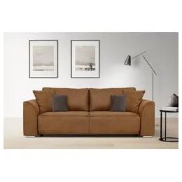3-Sitzer Inosign "BEATRICE auch als Schlafsofa mit Bettkasten, B/T/H 250/107/92 cm", gelb (curry), B:250cm H:92cm T:107cm, Sofas, wahlweise mit Bettfunktion, incl. 2 Zierkissen, Wellenfederung