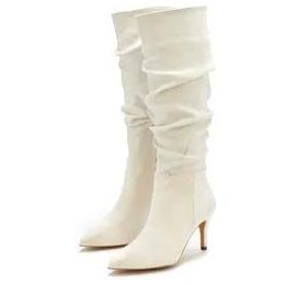 Rei&szlig;verschlussstiefel Lascana "Langschaft, High-Heel Stiefelette, Slouchy Boots, Stiefel", Damen, Gr. 41, beige, Obermaterial: 100% Textilmaterial. Decksohle: 100% Textilmaterial. Futter: 100% Textilmaterial. Laufsohle: 100% Synthetik, unifarben, Basic,festlich, Schuhe Rei&szlig;verschlussstiefel, mit elegant modischer Raffung