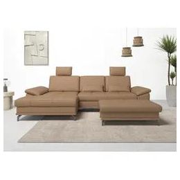 Ecksofa Places of Style "Costello L-Form, B: 301 cm mit Sitztiefen-, Armteilverstellung &", braun (cappucino), B:301cm H:89cm T:176cm, Luxus-Microfaser (90% Polyester, 10% Polyamid);Samtoptik (100% Polyester), Sofas, 3 Nierenkissen, optional Bettfunktion & Bettkasten, Topseller