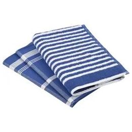 Geschirrtuch Ross "Exclusiv", blau, 3 Stk., 100 % Baumwolle 50 % Baumwolle 50 % Leinen, 100% Baumwolle, 50% Baumwolle, 50% Leinen, Geschirrtücher, 1x Küchen-Frottiertuch (Streifen) und 2 Geschirrtücher (Karodesign)