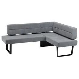 Eckbank MASSIVLINE & MORE "Martina", blau (blau, grau, metall schwarz lackiert), B:155cm H:85cm T:195cm, Holzwerkstoff, Metall, Polyester, Sitzbänke, modernes Design, Gestell aus massivem Metall